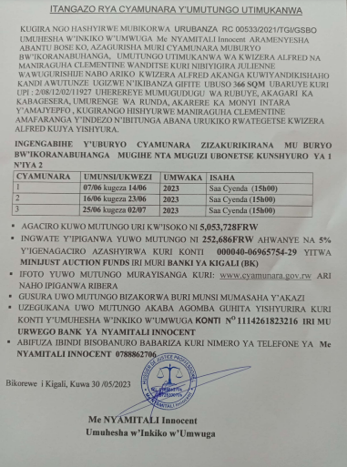 Itangazo rya cyamunara - IRIBA NEWS